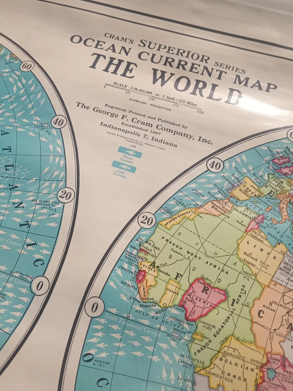 Art | Crams Superior Ocean Current Vintage Map Of The World Canvas ...